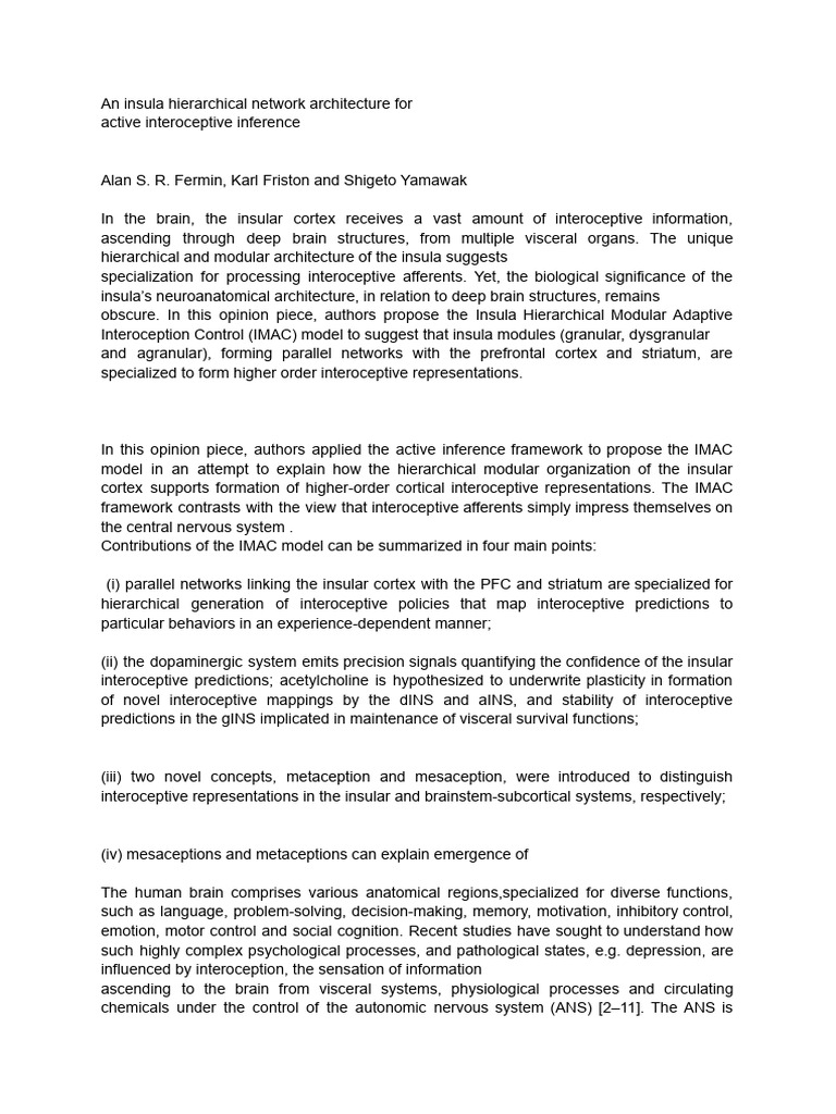 An Insula Hierarchical Network Architecture For-Active Interoceptive Inference - Alan S. R ...