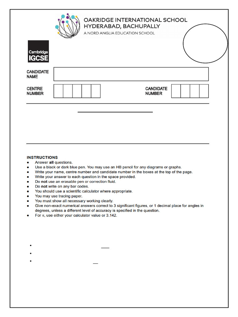 Cambridge IGCSE Extended Math Exam 2024 | PDF