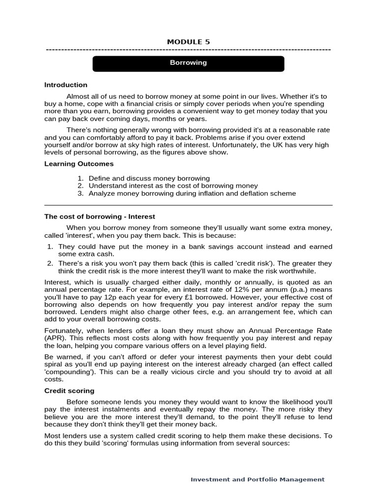 Understanding Money Borrowing Basics | PDF | Interest | Loans