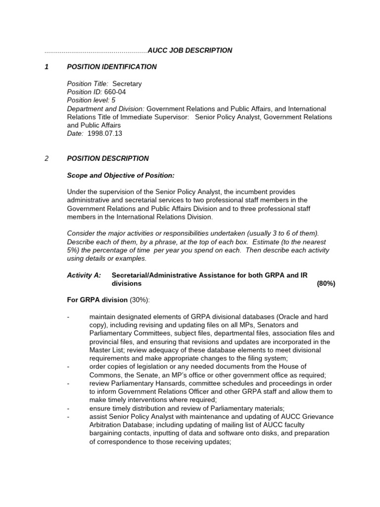 Job & Position Description | PDF | Databases | Information Retrieval
