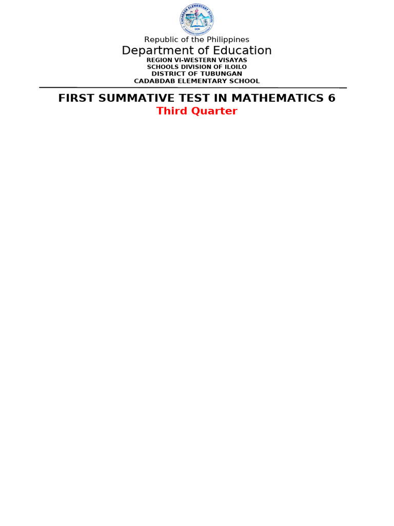 Math 6 First Summative Test Q3 | PDF