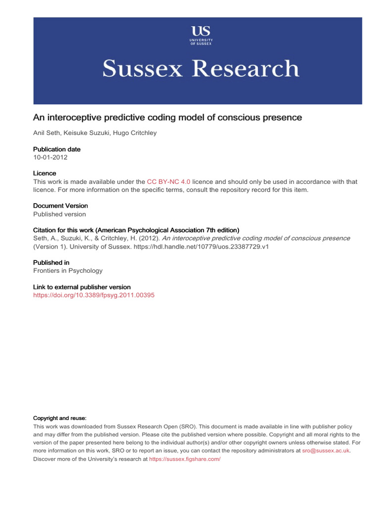 SethSuzukiCritchley FCR2011 | PDF | Reward System | Insular Cortex