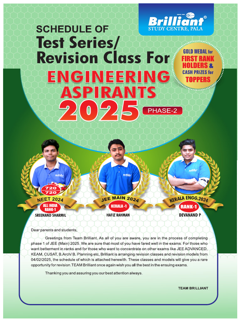 JEE MAIN MODEL EXAM SCHEDULE - Phase II - 2025 | PDF