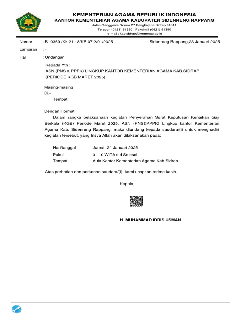 UNDANGAN PENYERAHAN SK KGB | PDF