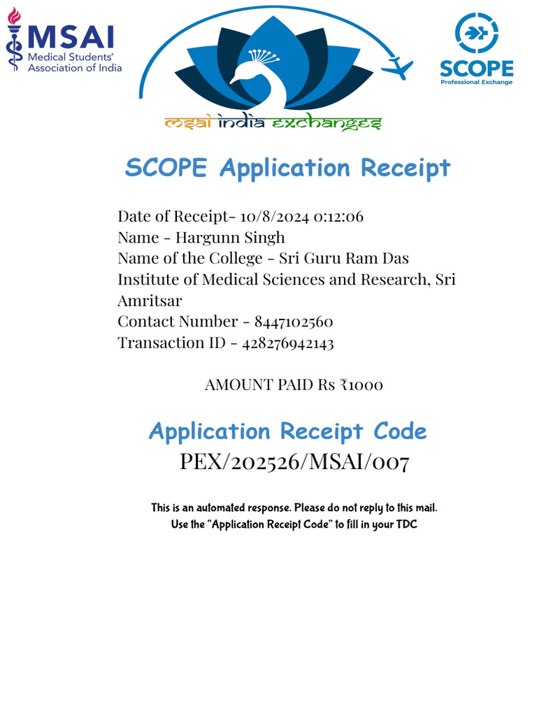 Receipt Code PEX - 202526 - MSAI - 007 Hargunn Singh | PDF