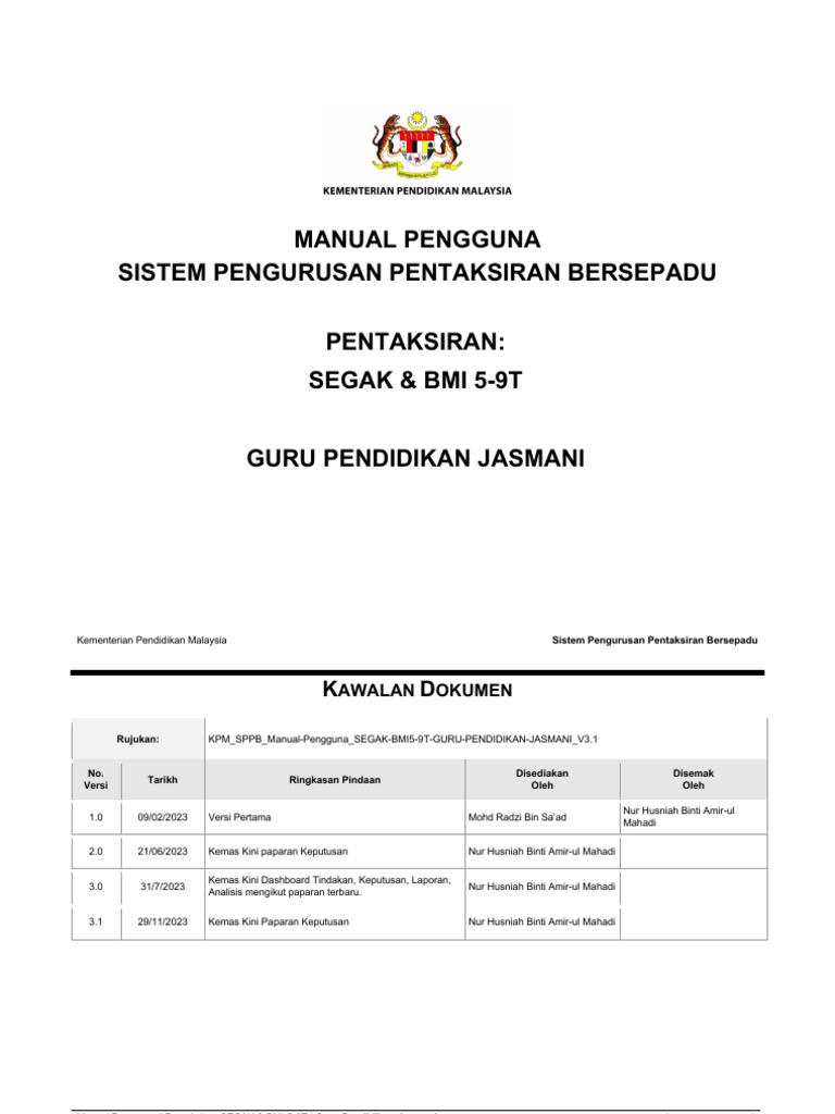 KPM SPPB Manual Pengguna SEGAK BMI5 9T GURU PENDIDIKAN JASMANI V3.1 | PDF