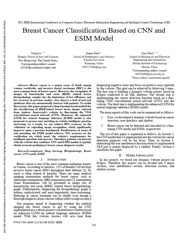 Breast Cancer Classification Based On CNN and ESIM Model | PDF ...