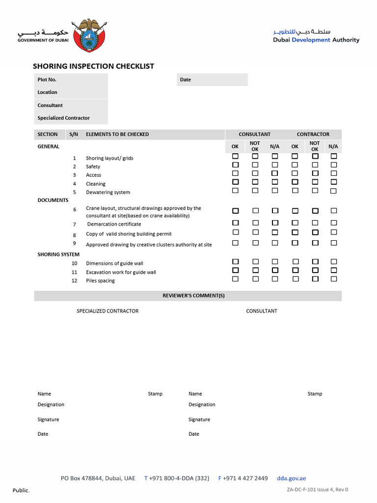 ZA DC F 101 Shoring Inspection Checklist | PDF