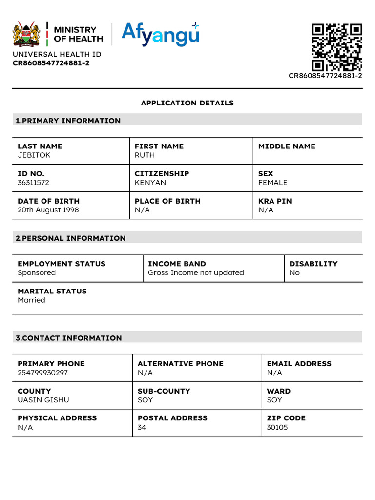 Universal Health ID Application Details | PDF