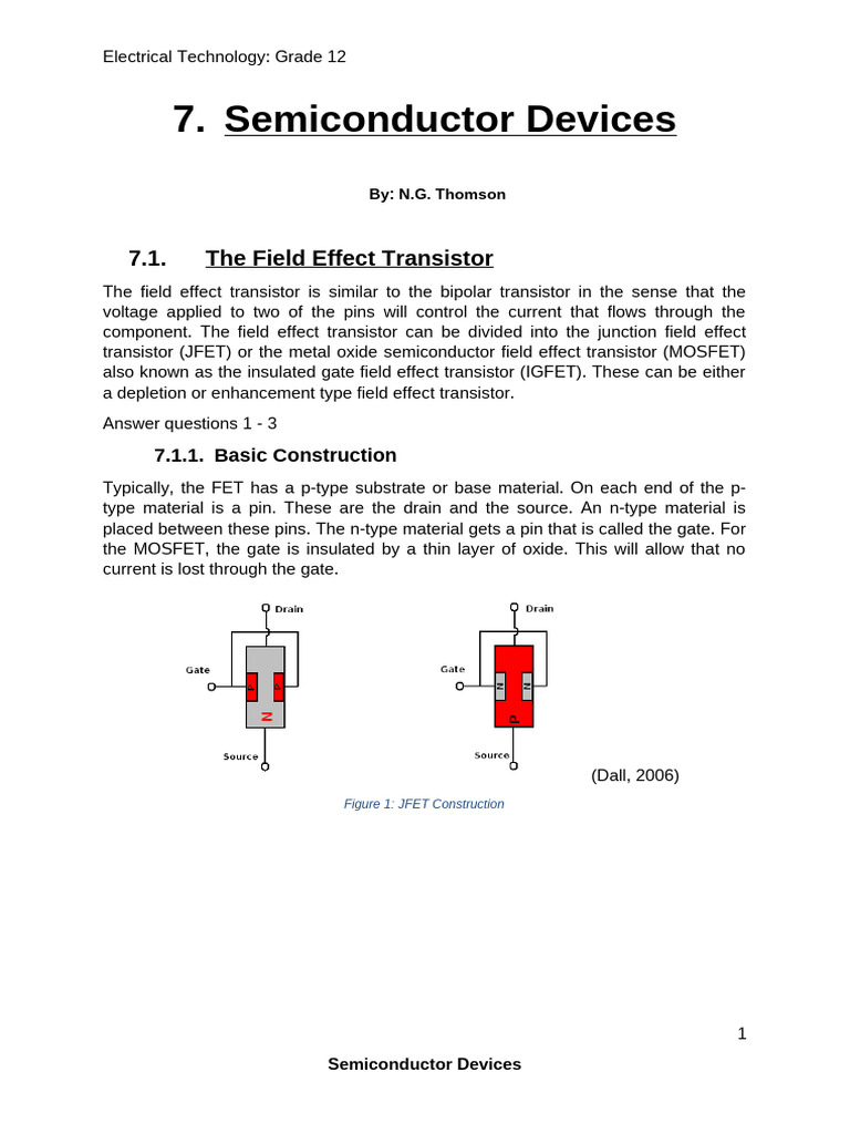 Grade 12 ELTT (Electronic) Topic 7 Semi Conductor Devices | PDF | Operational Amplifier | Field ...