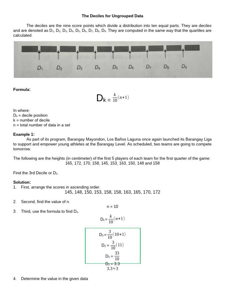 The Deciles For Ungrouped Data | PDF | Percentile | Mathematics