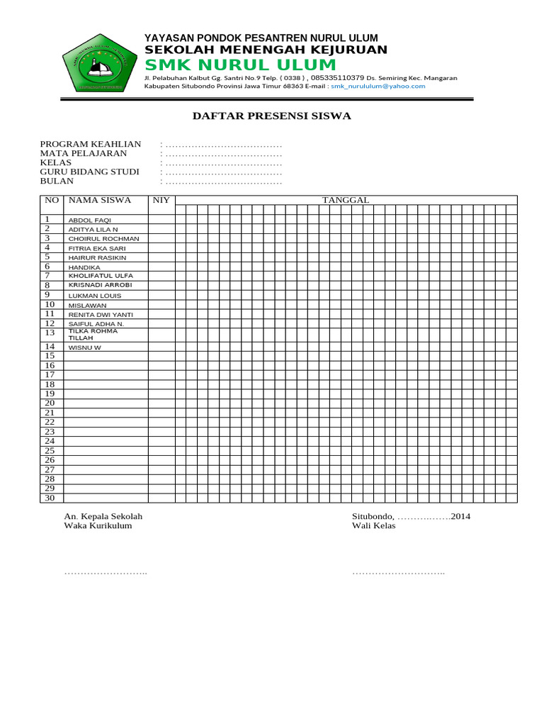 Daftar Presensi Siswa X MM | PDF
