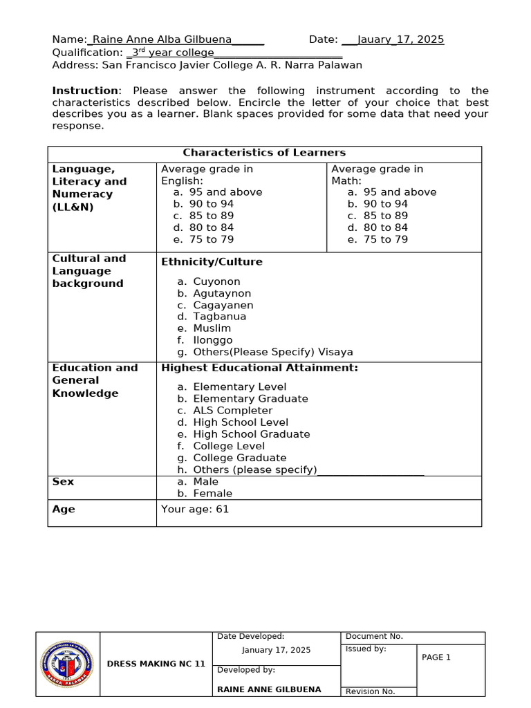 Profile of Learners Participating | PDF | Learning | Education Theory