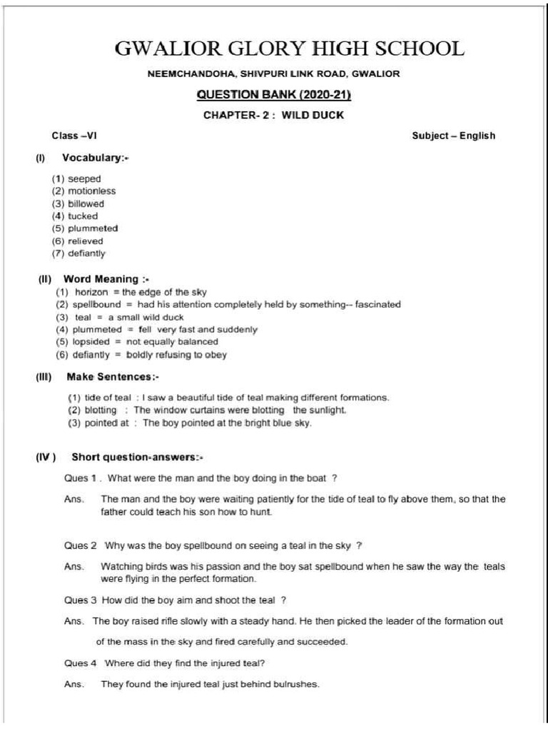 Wild Duck Question Bank | PDF
