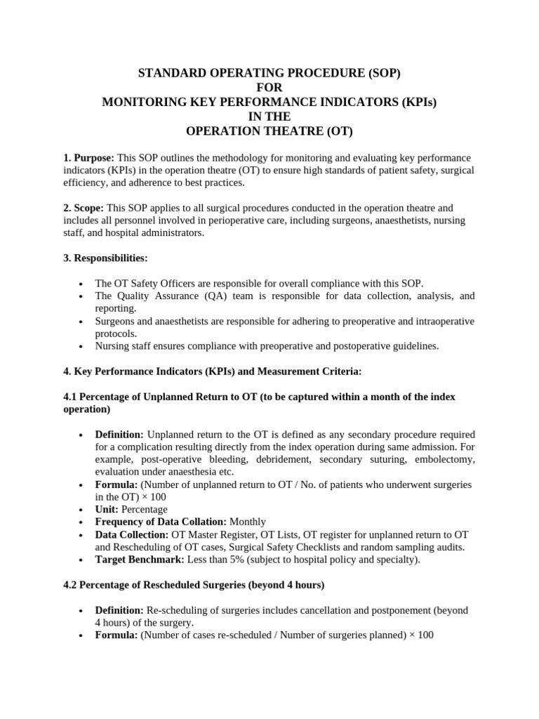 OT KPI Monitoring SOP Guide | PDF | Surgery | Perioperative