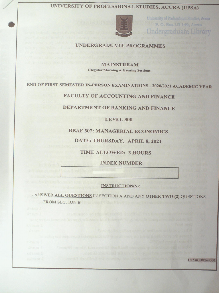 Bbaf 307 Managerial Econs | PDF