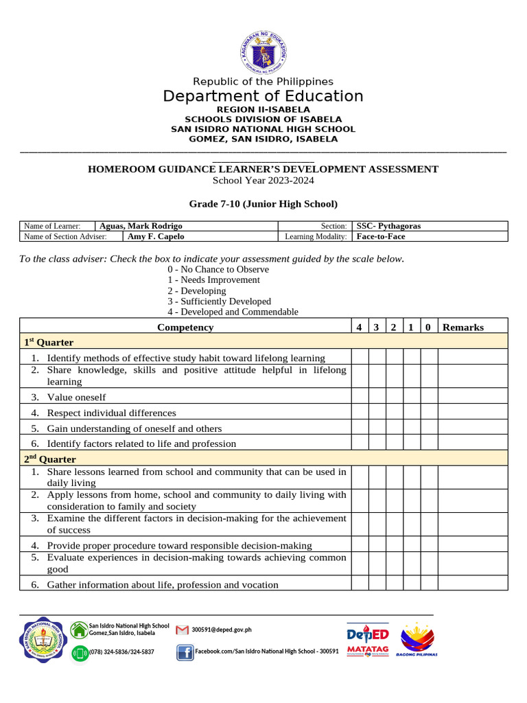 Homeroom Guidance Learners Competency(1) | PDF | Learning | Decision Making