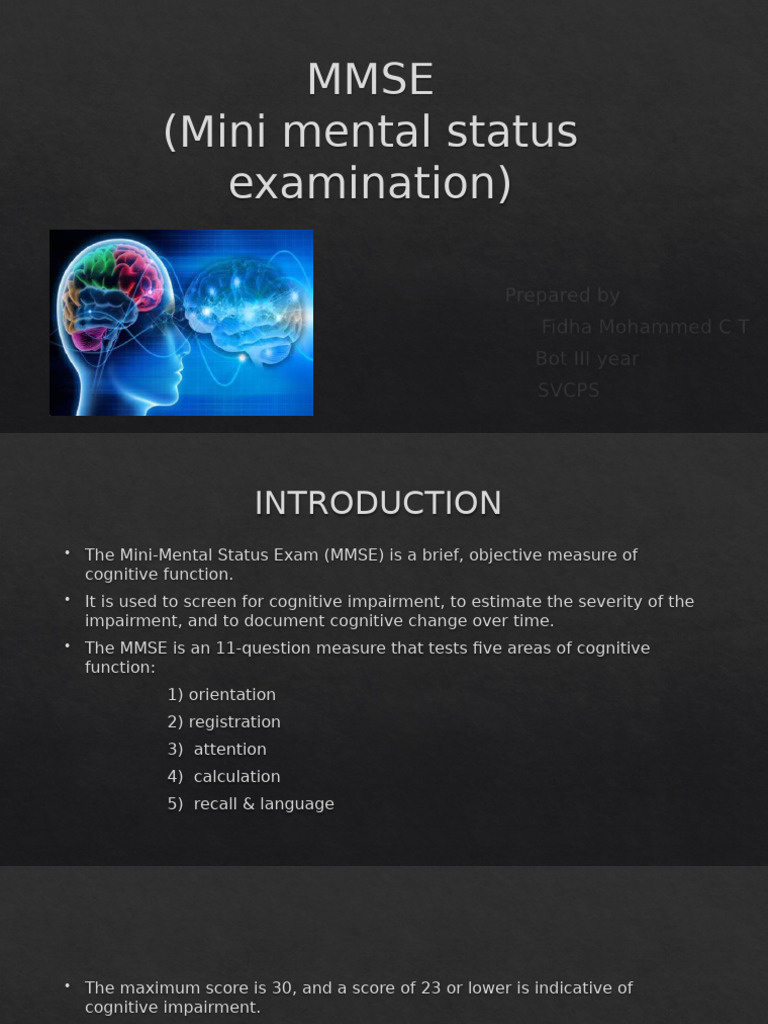 MMSE | PDF | Behavioural Sciences | Cognitive Science