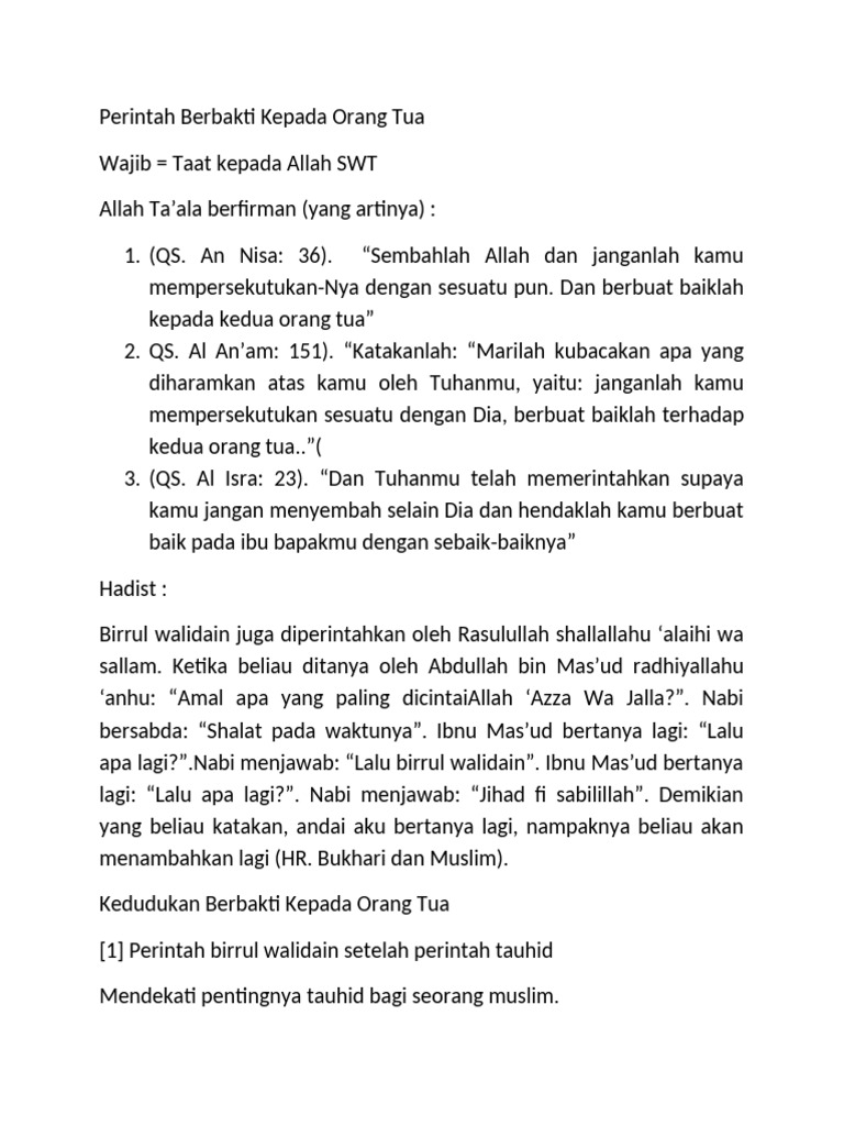 Perintah Berbakti Kepada Orang Tua | PDF