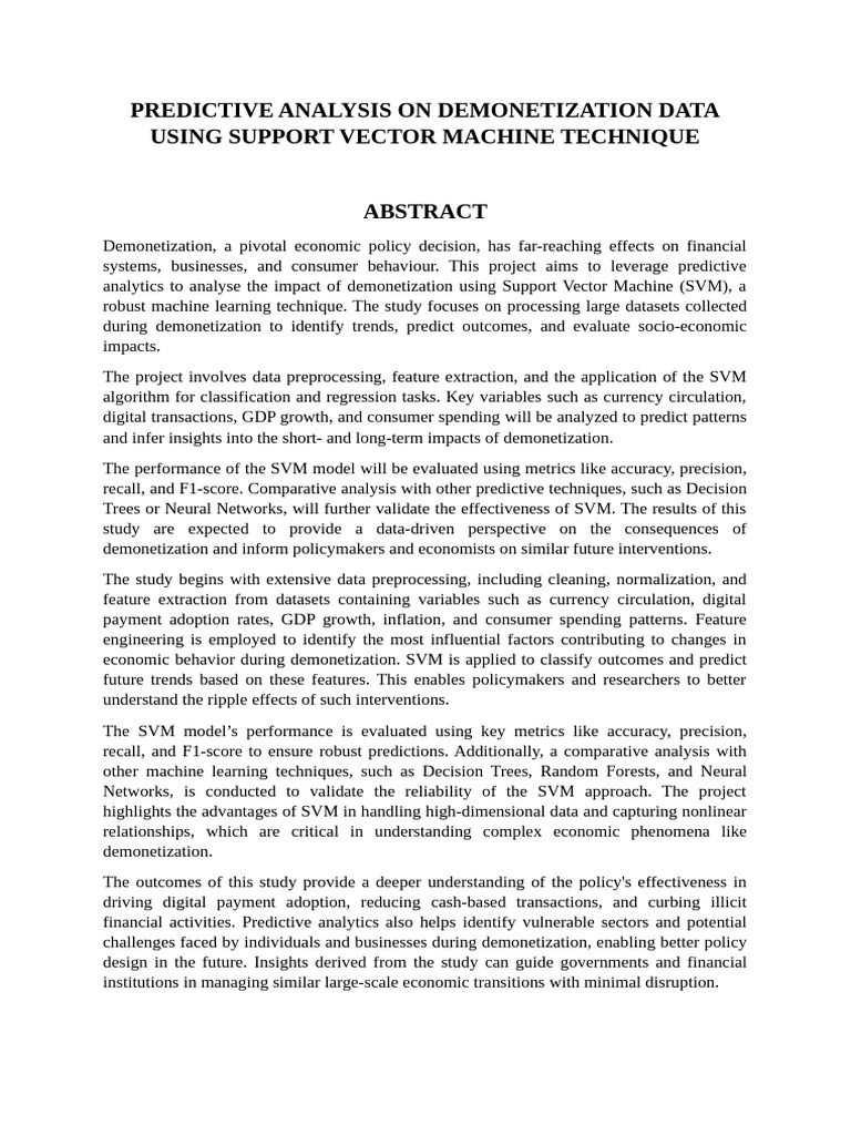 PREDICTIVE ANALYSIS ON DEMONETIZATION DATA USING SUPPORT VECTOR MACHINE TECHNIQUE | PDF ...