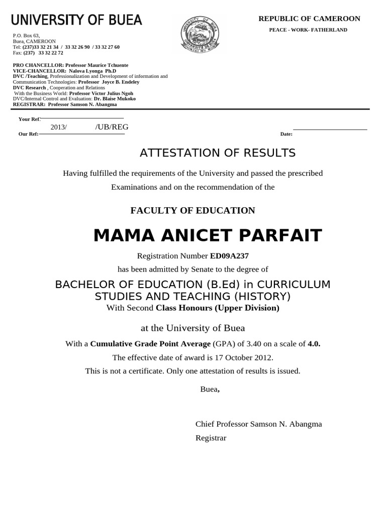 Ub - Attest - Education History Corrected | PDF