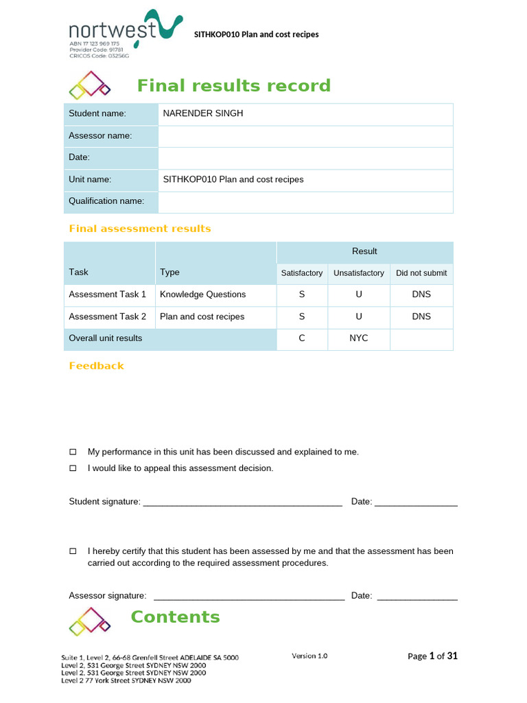 Student Recipe Planning Guide | PDF | Value Added Tax | Menu