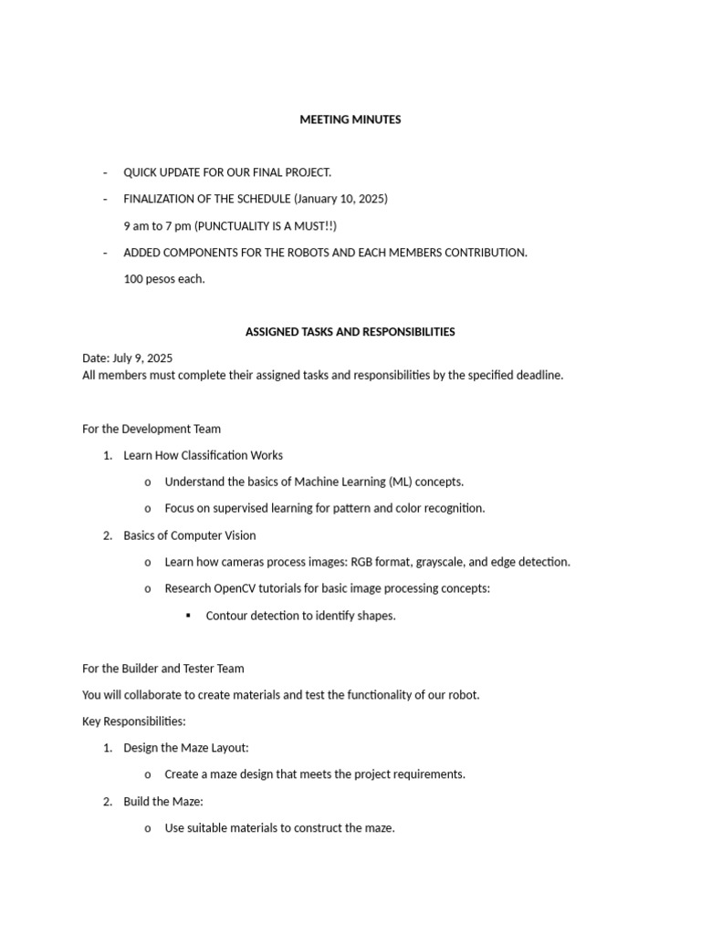Final Project Meeting Minutes Summary | PDF | Computer Vision | Machine ...