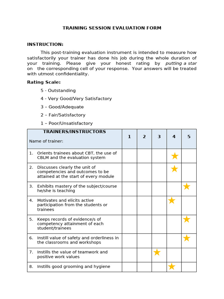 Training Session Evaluation Form | PDF | Learning | Evaluation