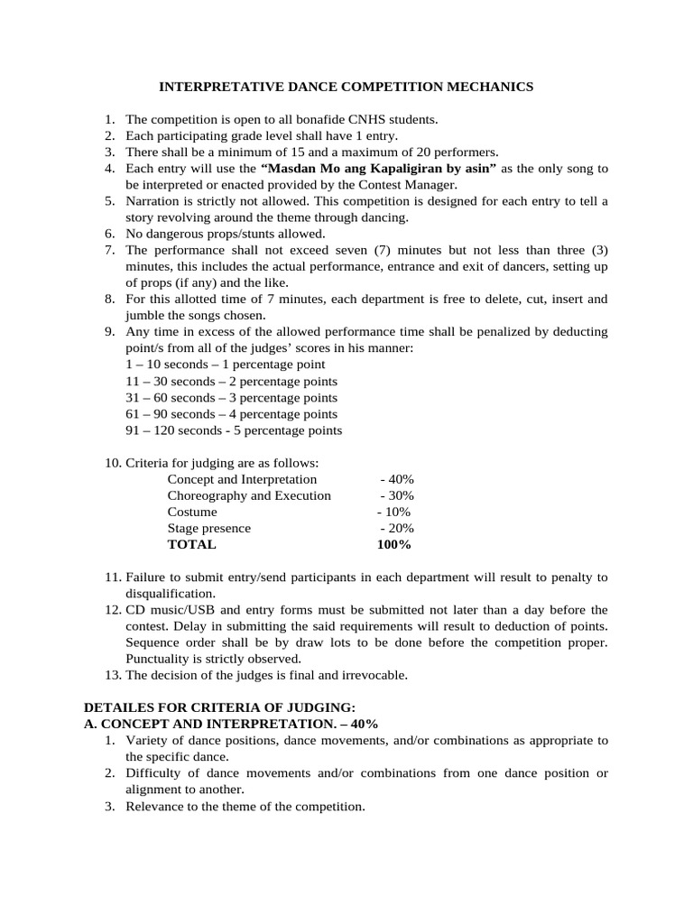 Interpretative Dance Competition Mechanics | PDF | Dances | Costume