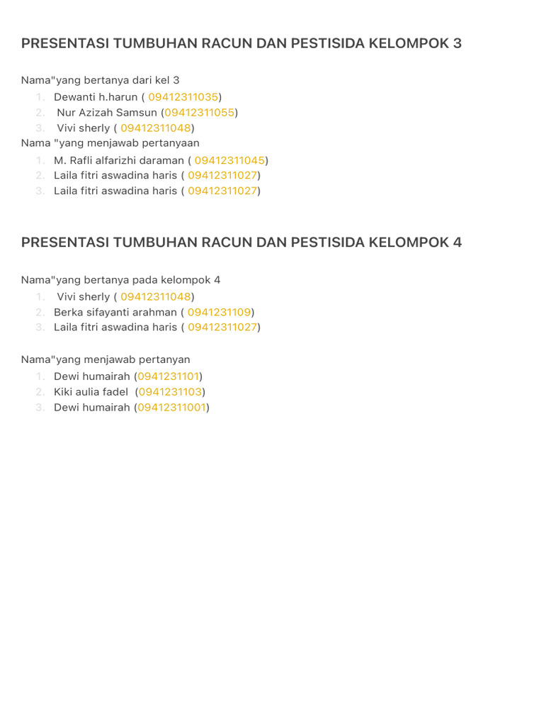 Presentasi Tumbuhan Racun Dan Pestisida Kelompok 3 | PDF