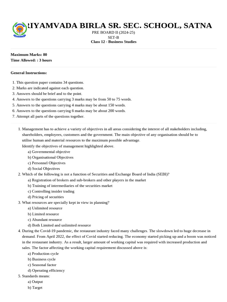 PRE BOARD II SET B 12 | PDF | Market (Economics) | Debt