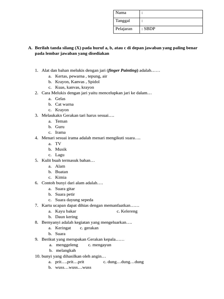 Soal Latihan SBDP | PDF