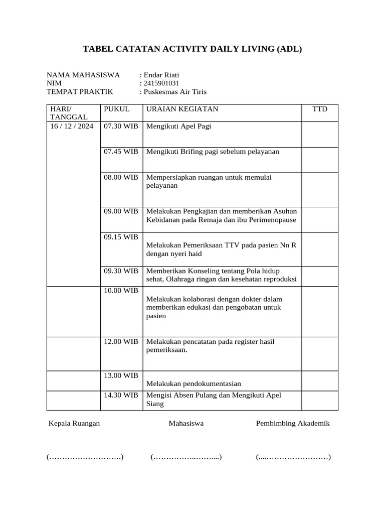 Format Catatan Kegiatan Harian Stase 2 Endar Riati | PDF
