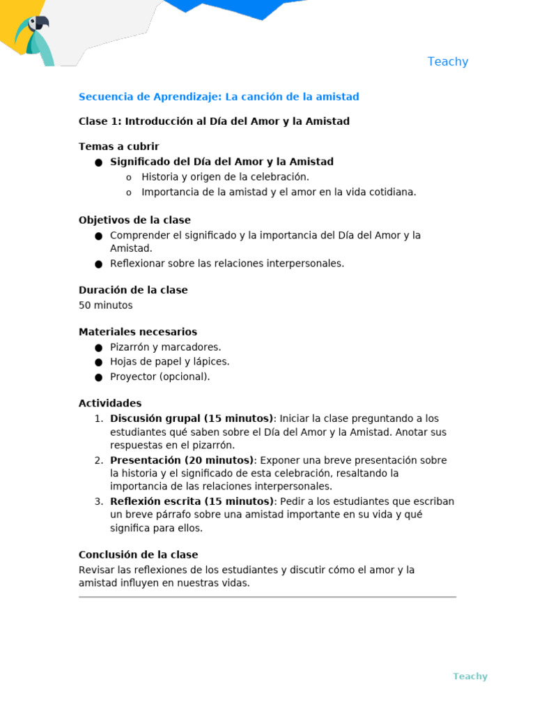 Secuencia de Aprendizaje Celebrando El Amor y La Amistad a Traves de La ...