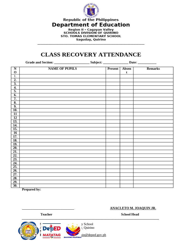 Class Recovery Attendance | PDF