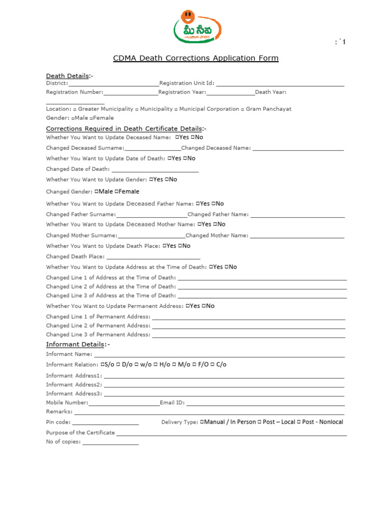 CDMADeath Corrections Application Form | PDF | Government And Personhood