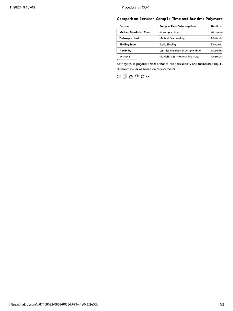 Comparison Between Compile-Time and Runtime Polymorphism | PDF