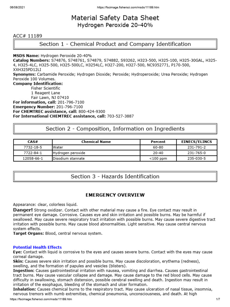 HYDROGEN PEROXIDE MSDS | PDF | Hydrogen Peroxide | Magnesium