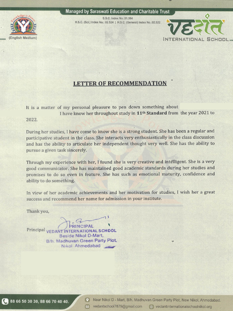 SAMPLE SCHOOL LOR CERTIFICATE | PDF