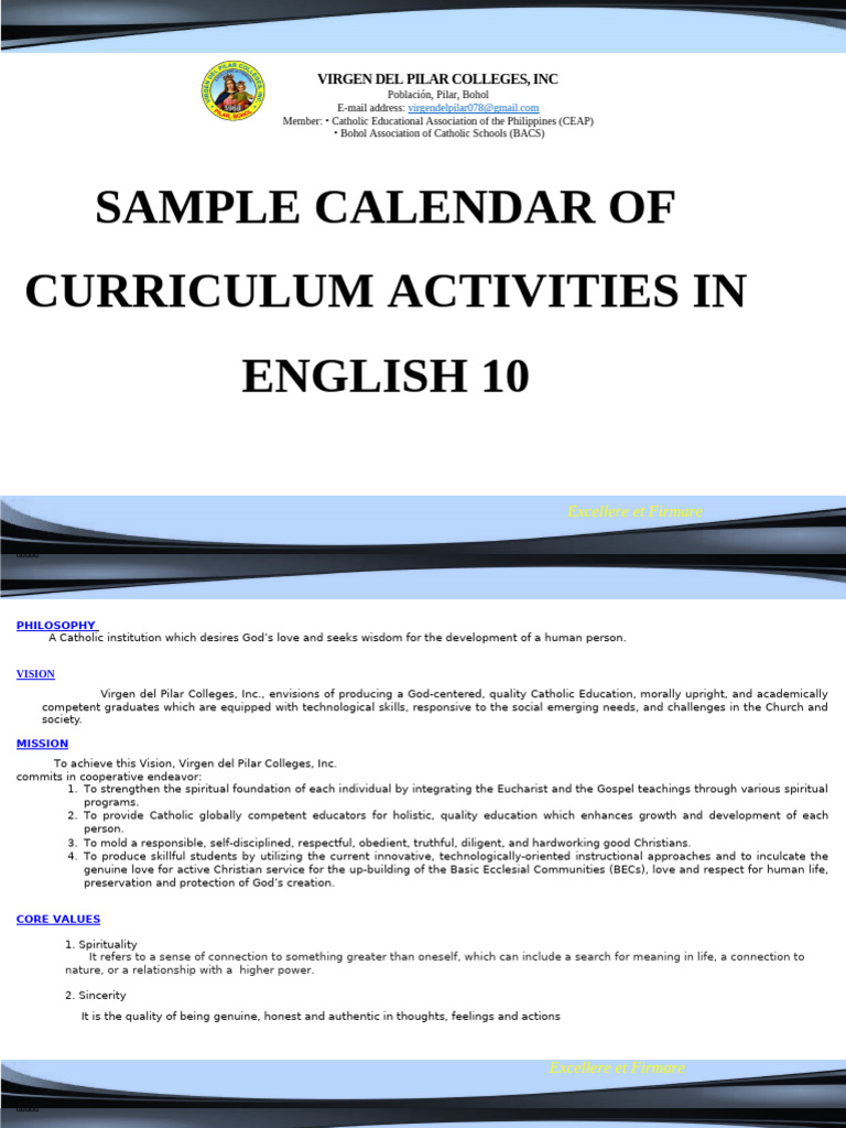 English 10 Curriculum Activity Calendar | PDF | Love | Catholic Church