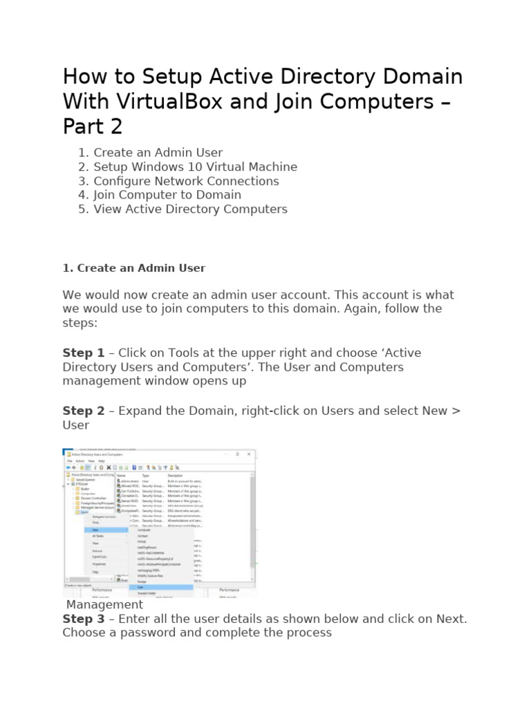 Setup Active Directory Domain With VirtualBox and Join Computers | PDF | Active Directory ...