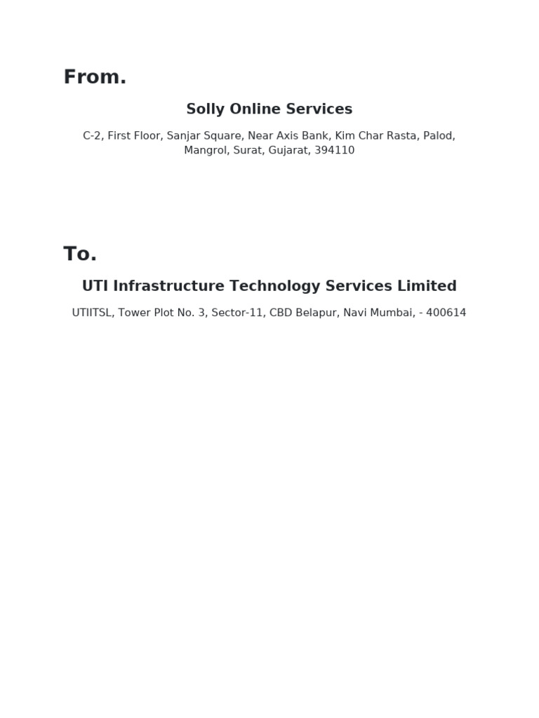 UTIITSL Belapur Document Sending Address | PDF