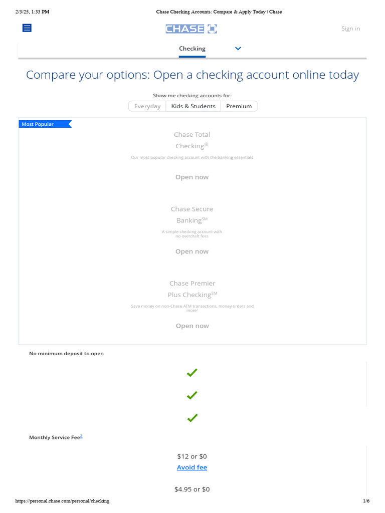 Chase Checking Accounts_ Compare & Apply Today _ Chase | PDF ...