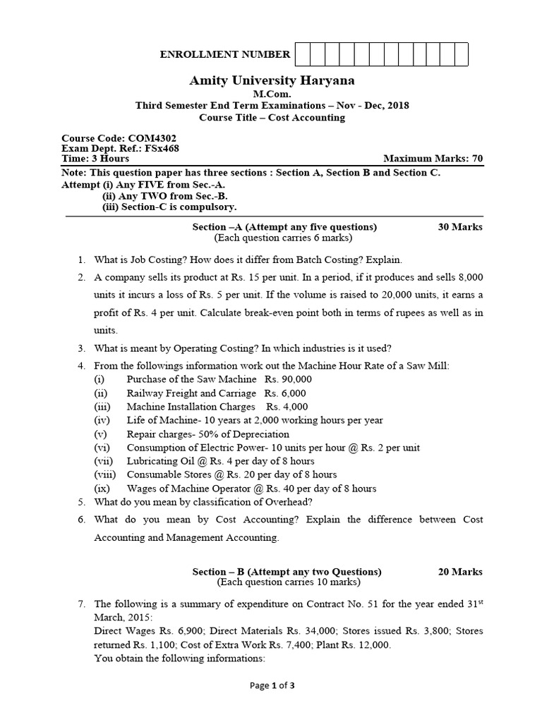 MCom Sem-III Cost Accounting_out | PDF | Economies | Business