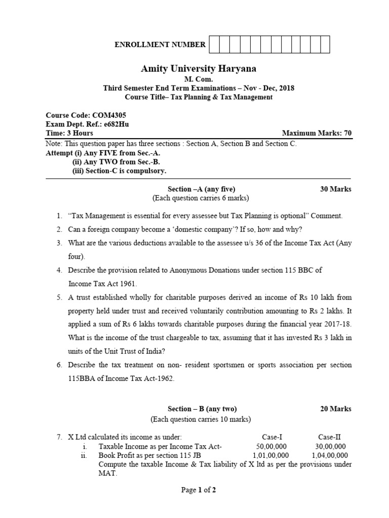 MCom Sem-III Tax Planning & Tax Management - Out | PDF | Income ...