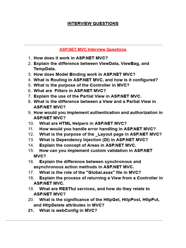 MVC Interview Question | PDF | Model–View–Controller | Computing