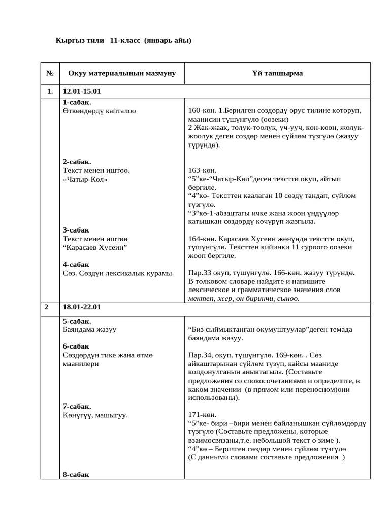 Kyrgyz Tili 11 Klass | PDF