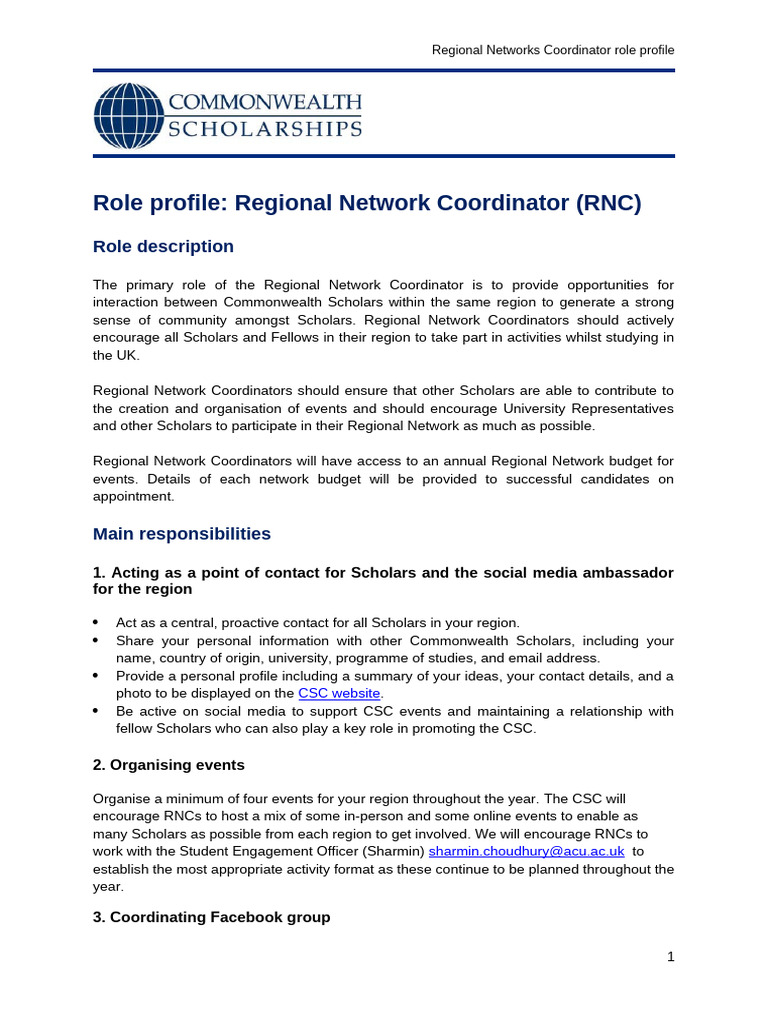 Regional Network Coordinator Role Profile Final | PDF | Republican ...