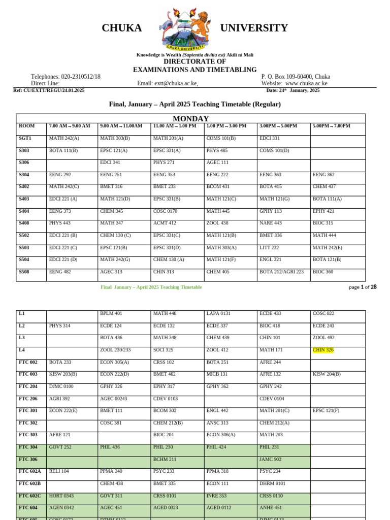 Final January - April 2025 Teaching Reguler Timetable. | PDF | Biology ...
