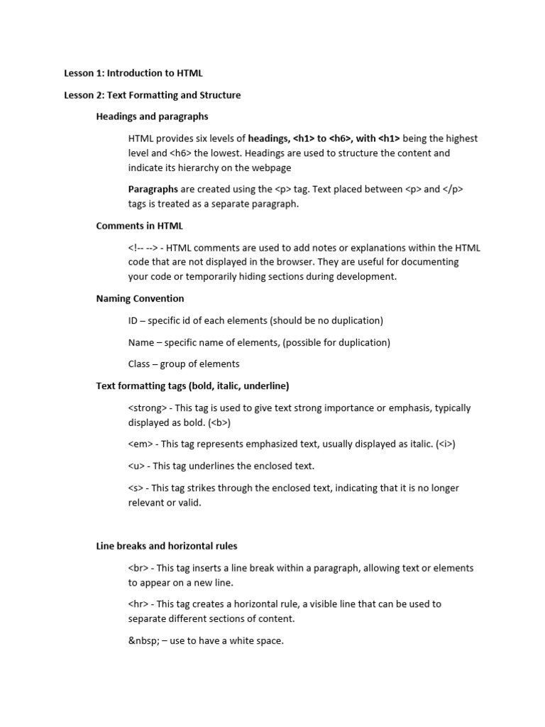 HTML LESSON PLAN | PDF | Hyperlink | Html Element HTML LESSON PLAN | PDF | Hyperlink | Html Element